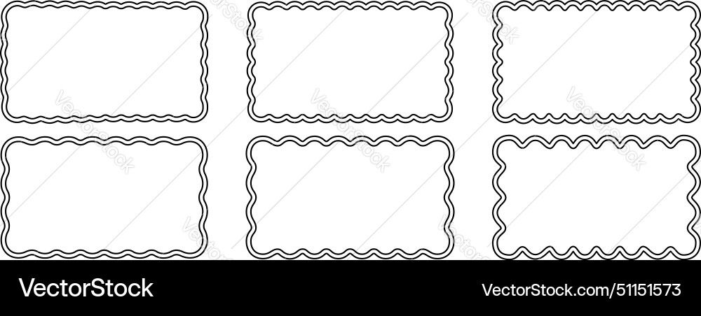 Set of rectangle frames with double wavy borders Vector Image