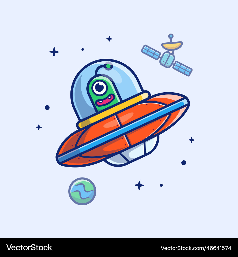 Alien spaceship flying in space cartoon Royalty Free Vector
