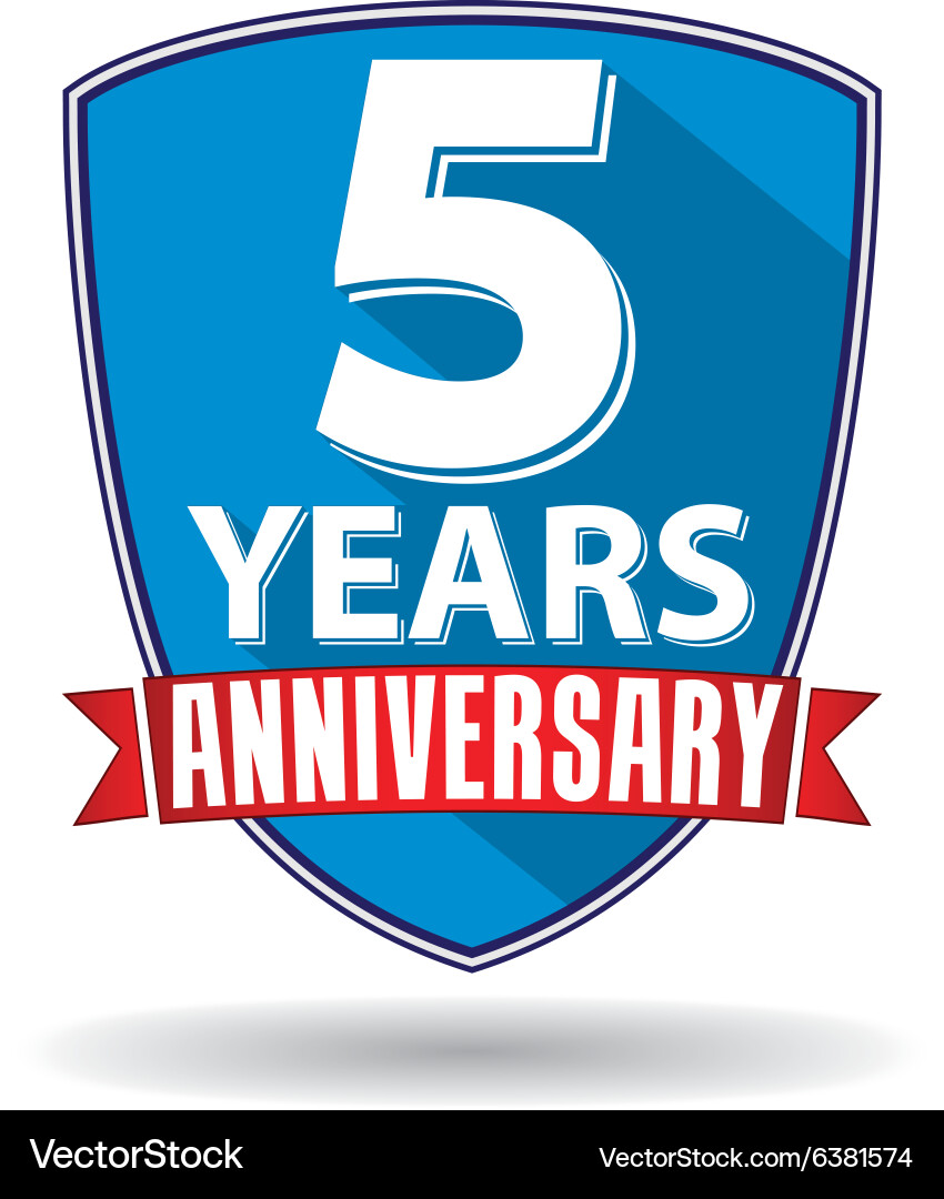 Five Year Anniversary Label - Red Ribbon Vector Image
