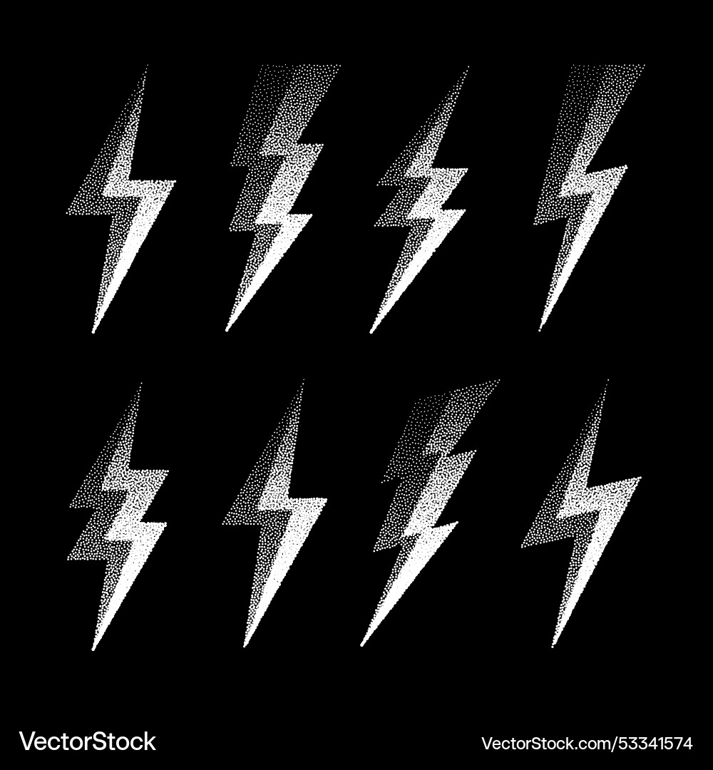 Lightning bolt icons collection dotted flash Vector Image