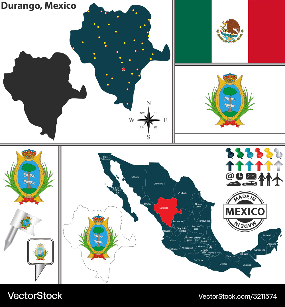Map of Durango, Mexico Royalty Free Vector Image