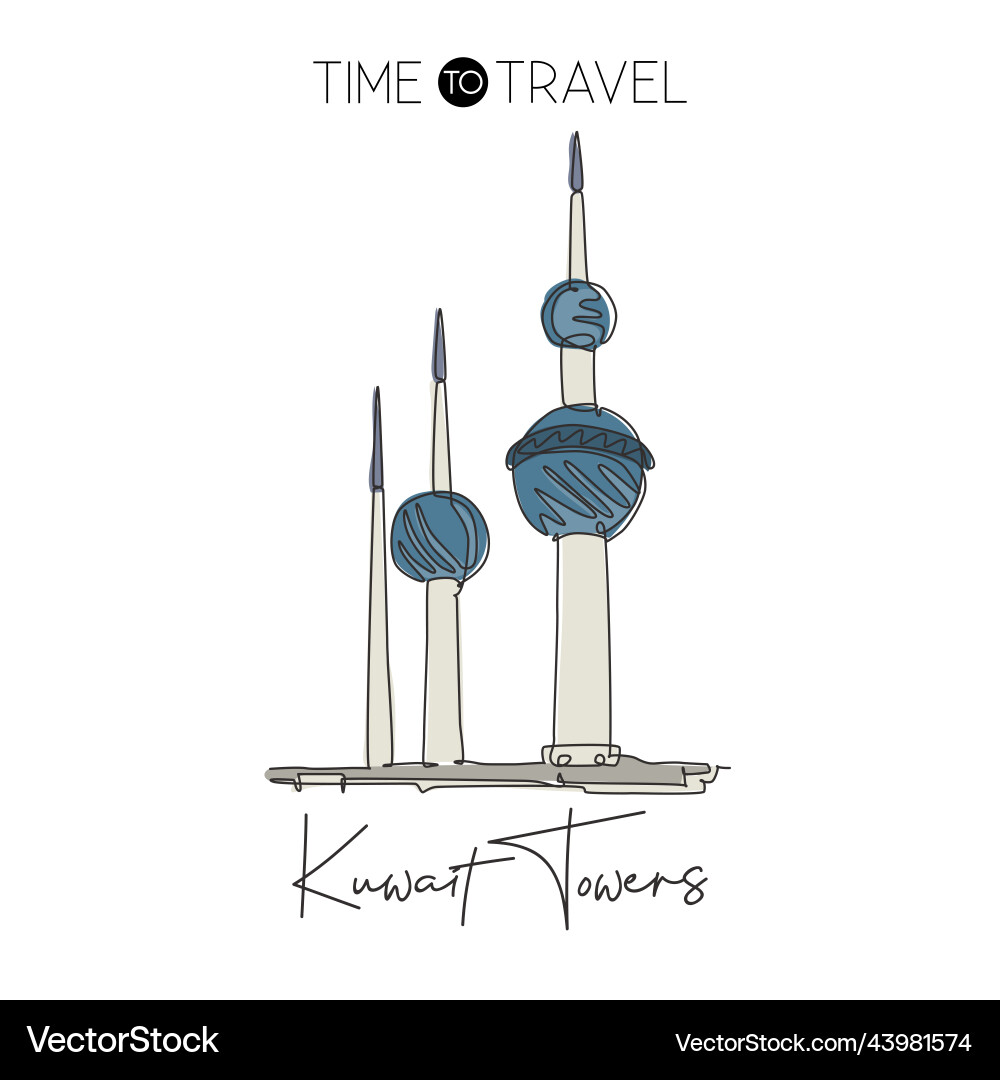 One continuous line drawing kuwait towers Vector Image