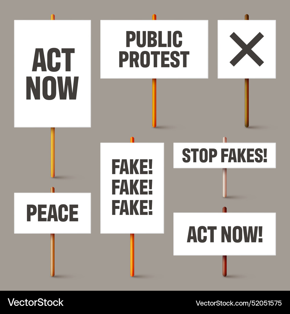 Blank white protest signs with text slogans Vector Image