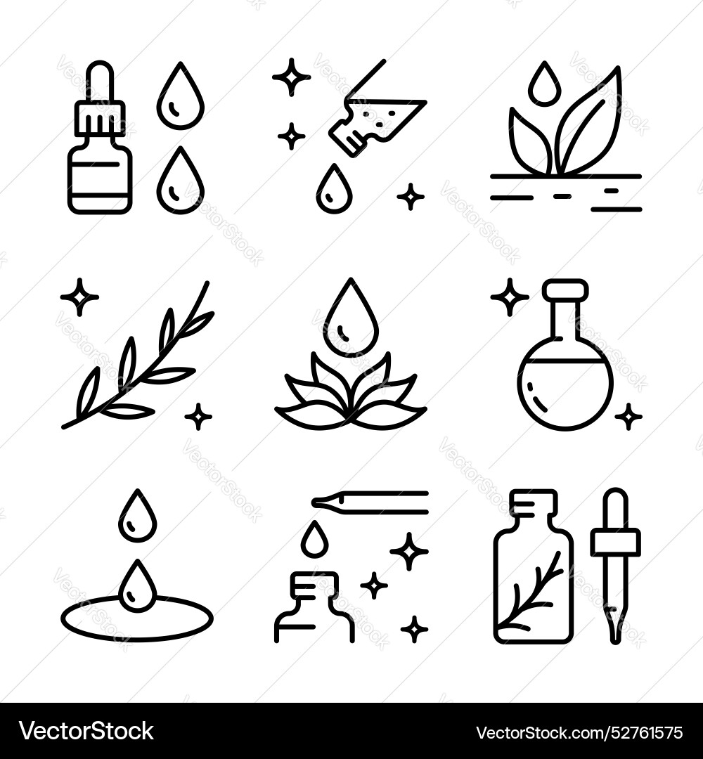 Essential oils aromatherapy line icons set Vector Image