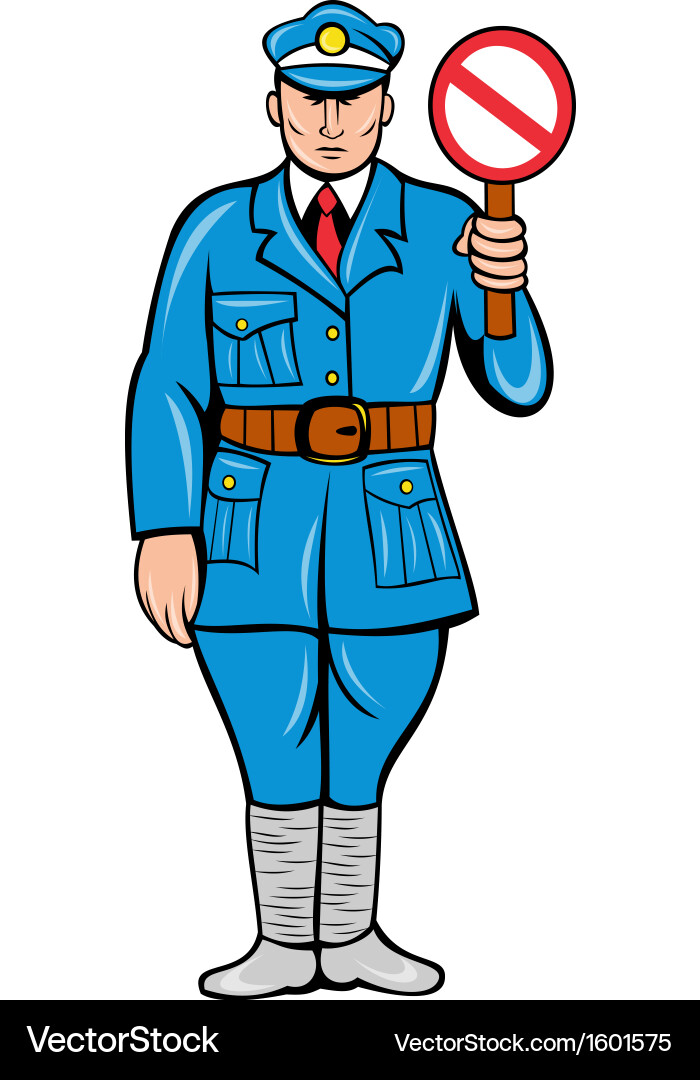 Policeman stop sign standing Royalty Free Vector Image