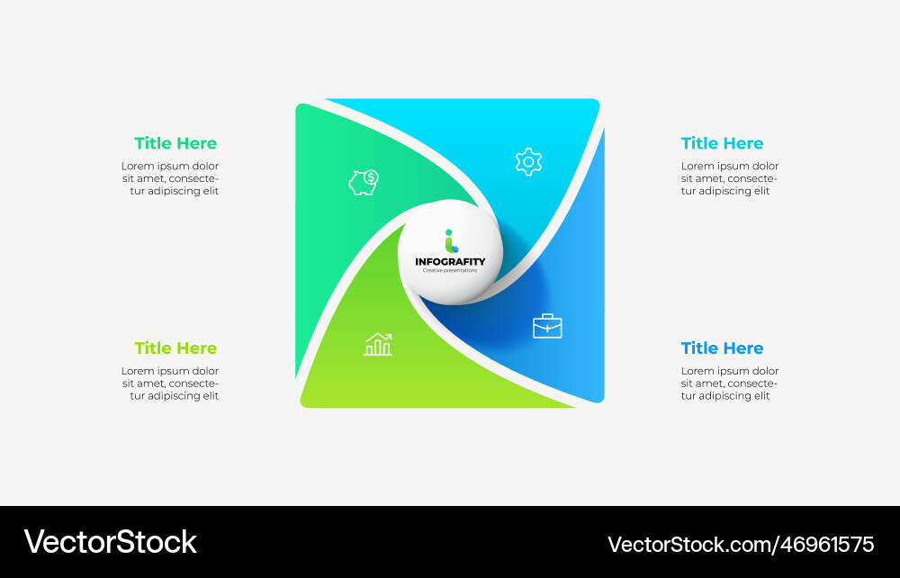 Square divided into 4 parts with central circle Vector Image