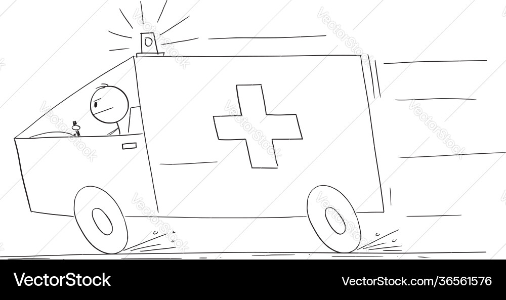 Ambulance responding to emergency cartoon stick Vector Image