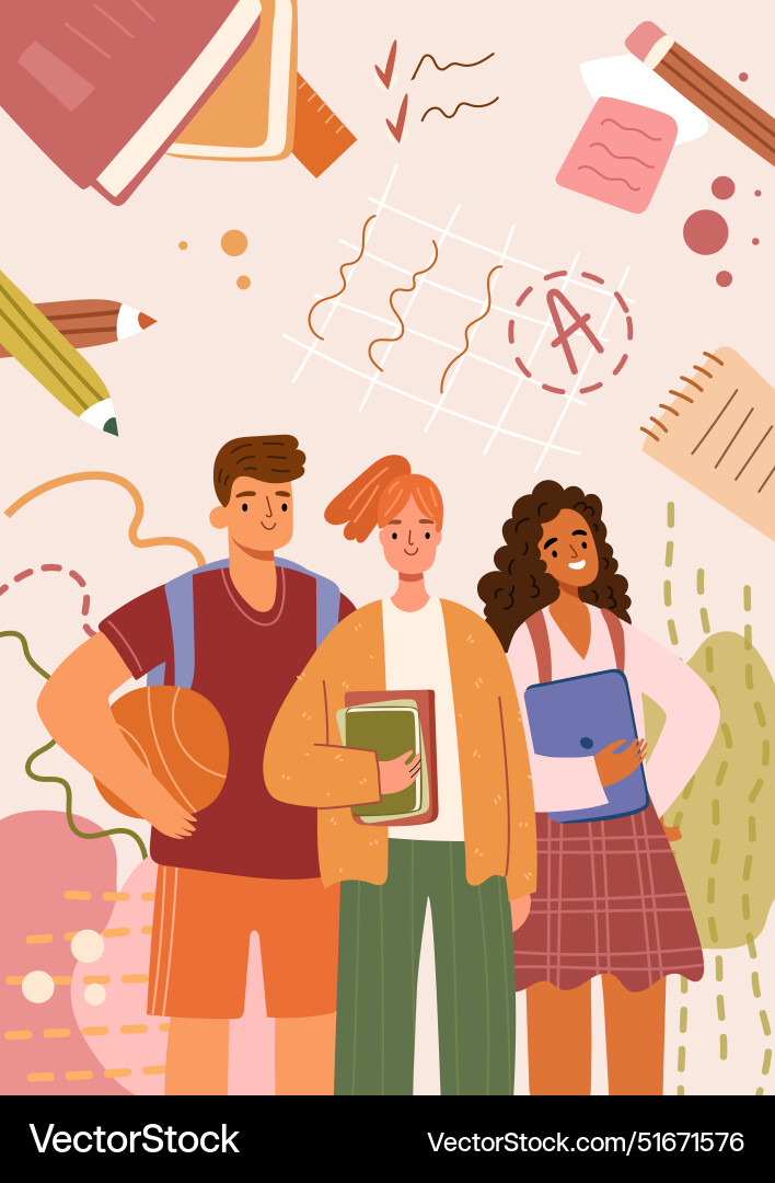Back to school college students and supplies Vector Image