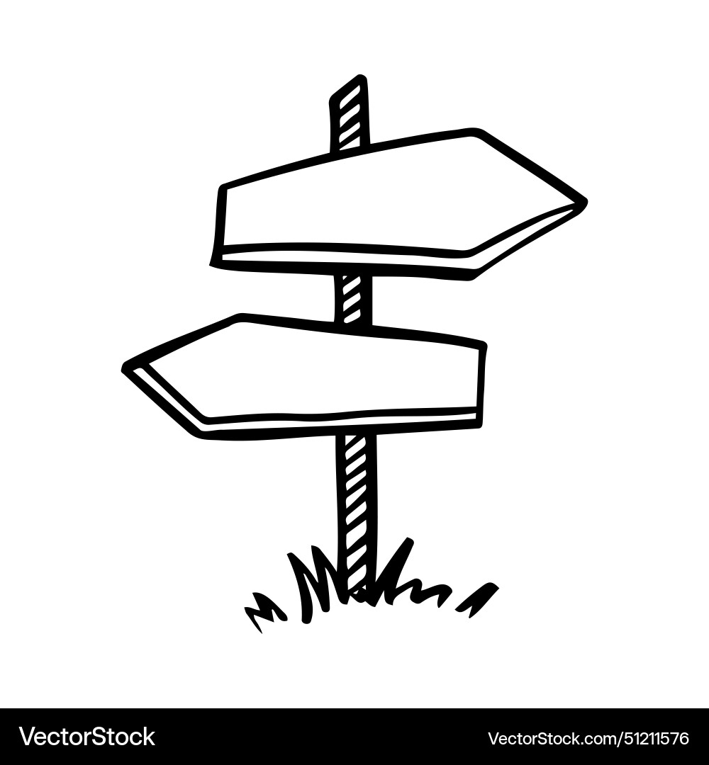 Board doodle empty road direction sign Royalty Free Vector