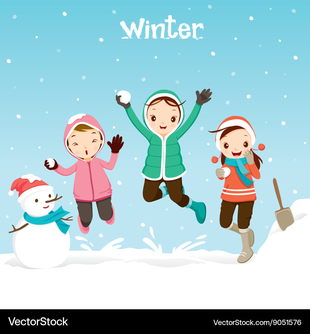 Children playing snow together Royalty Free Vector Image