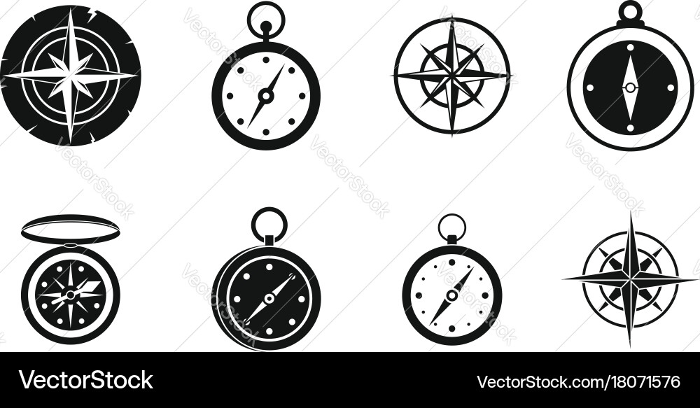 Compass icon set simple style Royalty Free Vector Image