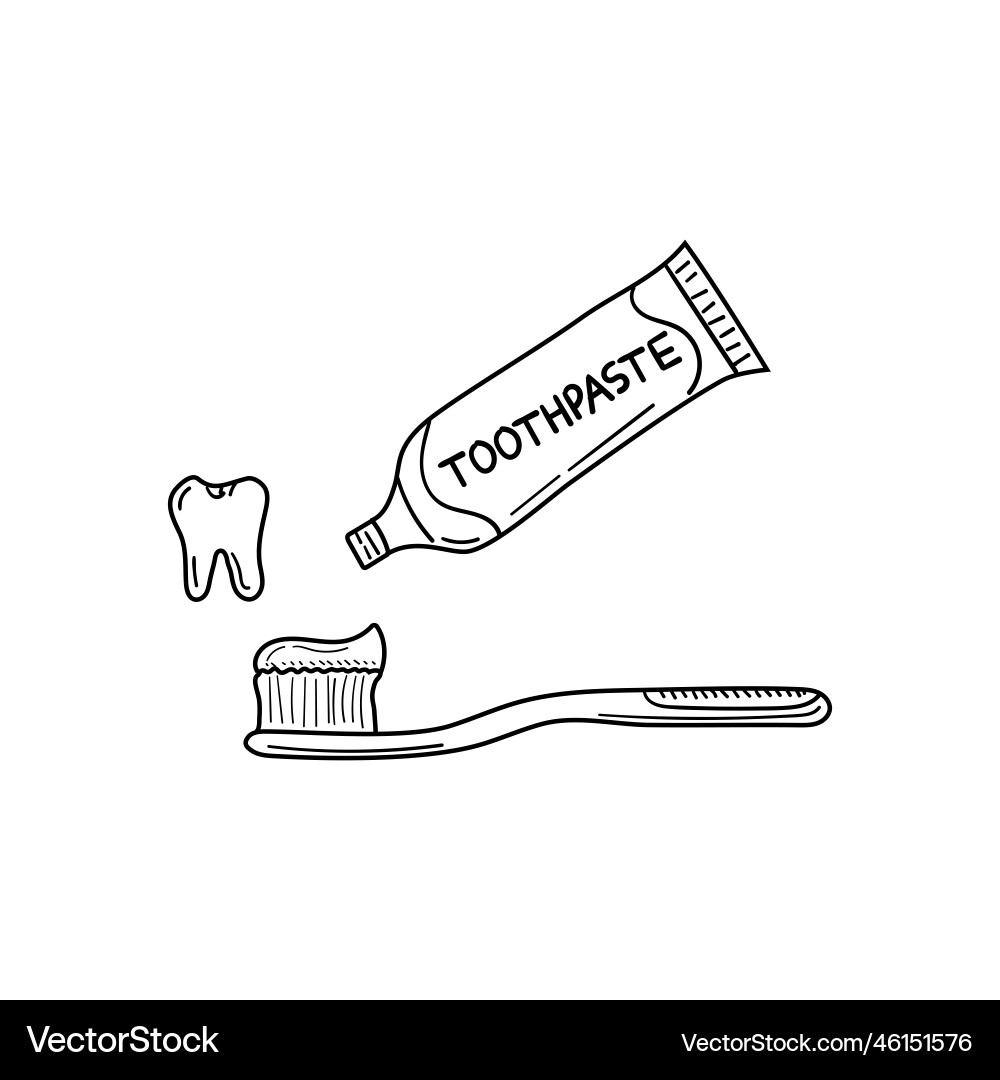 Cute Toothpaste & Toothbrush Doodle Royalty Free Vector