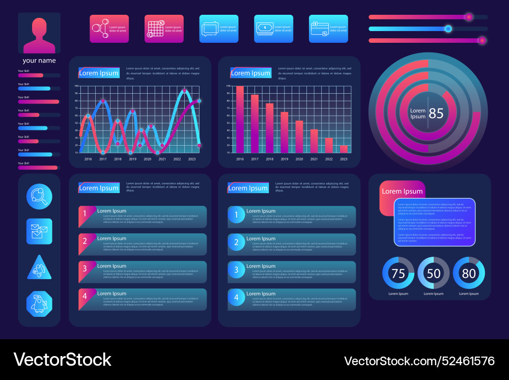 Dashboard infographic element collection Vector Image