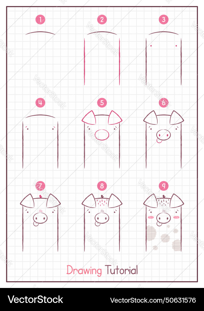 How to draw a dirty pig step by drawing Royalty Free Vector