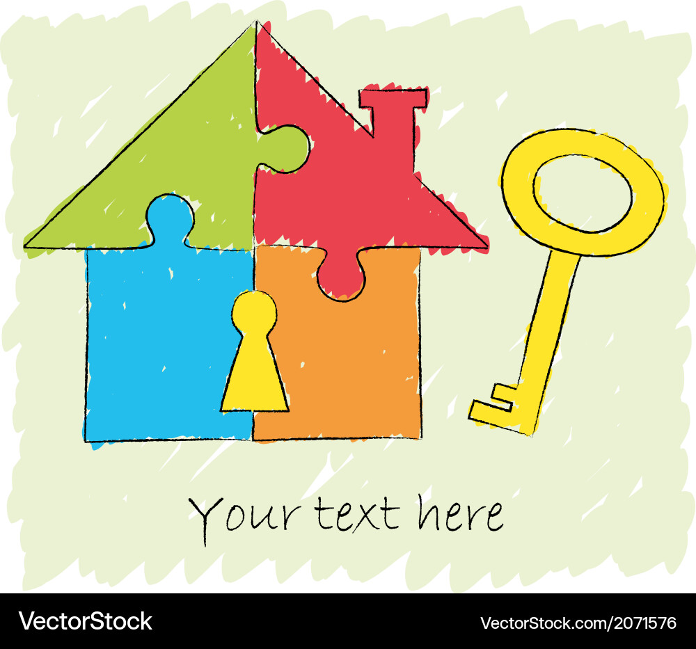 Puzzle house with key drawing Royalty Free Vector Image