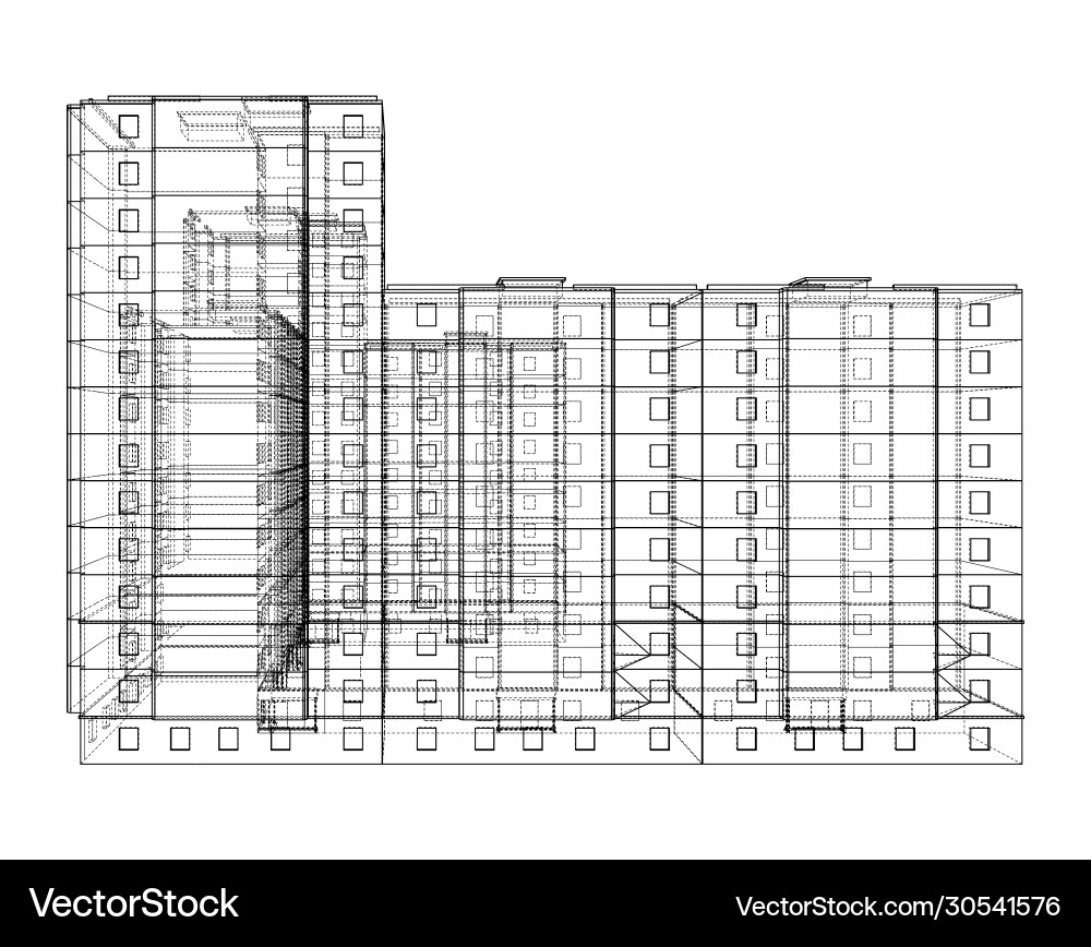 Wire-frame model a multi-storey building Vector Image