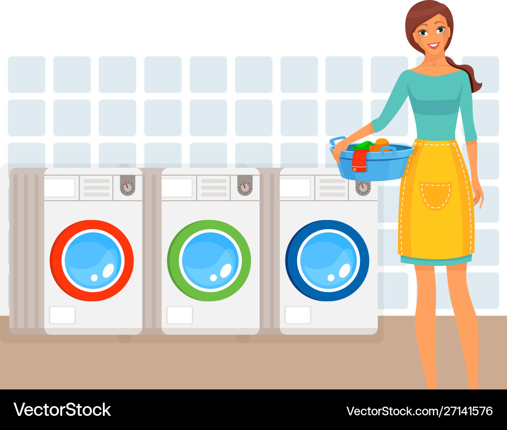 Woman in laundry Royalty Free Vector Image - VectorStock