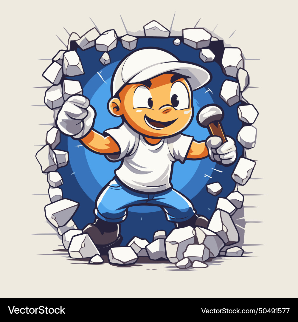 Cartoon baseball player breaking through the wall Vector Image