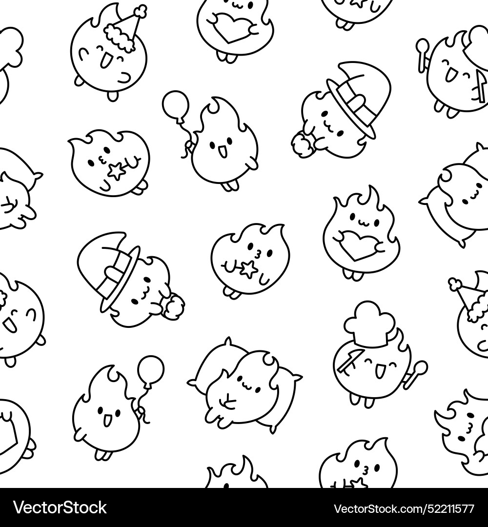Cute kawaii fire character coloring page Vector Image