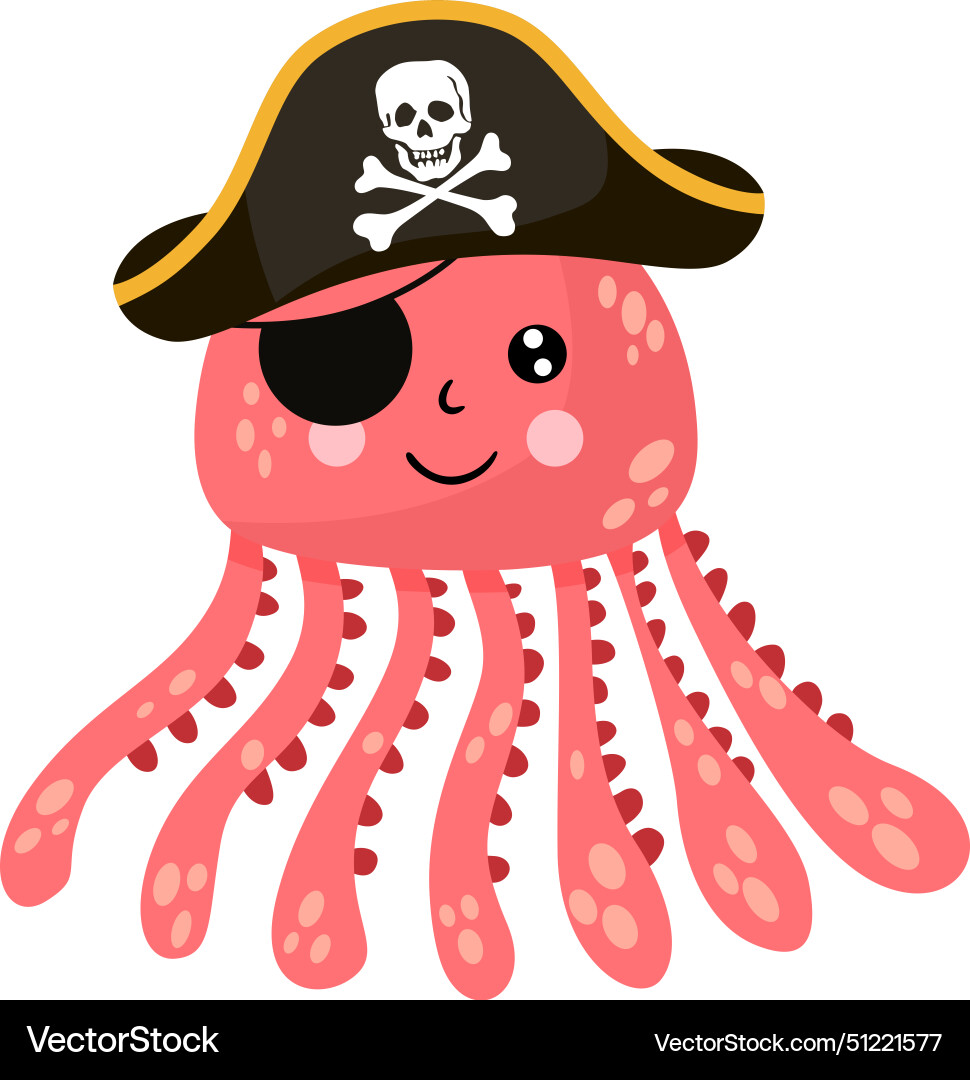 Funny pirate squid with black hat and covered Vector Image