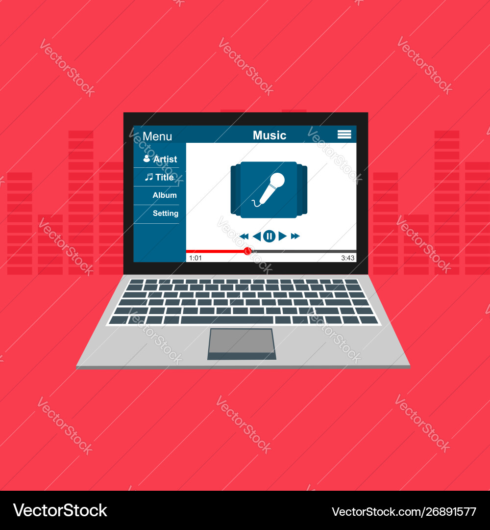 Media player application app template with flat Vector Image