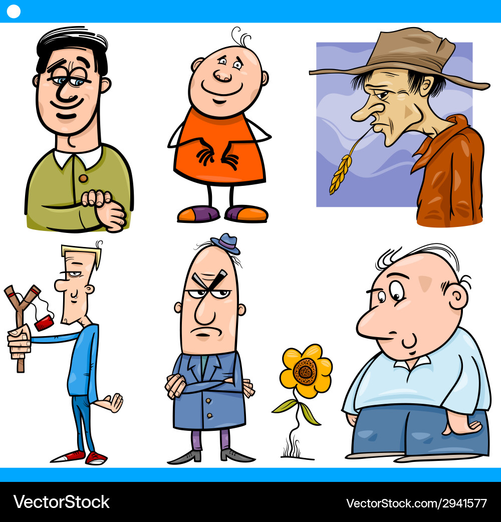 Men characters set cartoon Royalty Free Vector Image