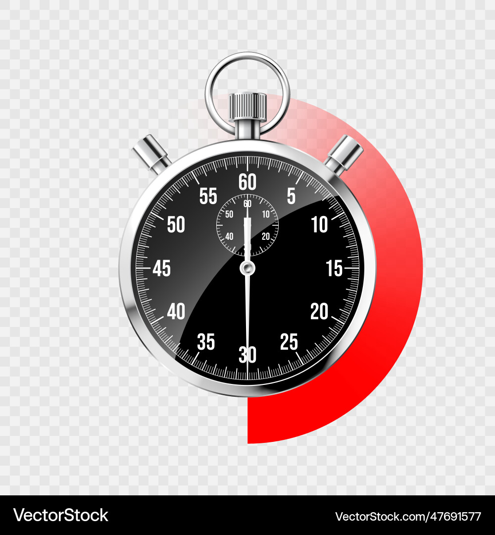 Realistic classic stopwatch shiny metal Royalty Free Vector