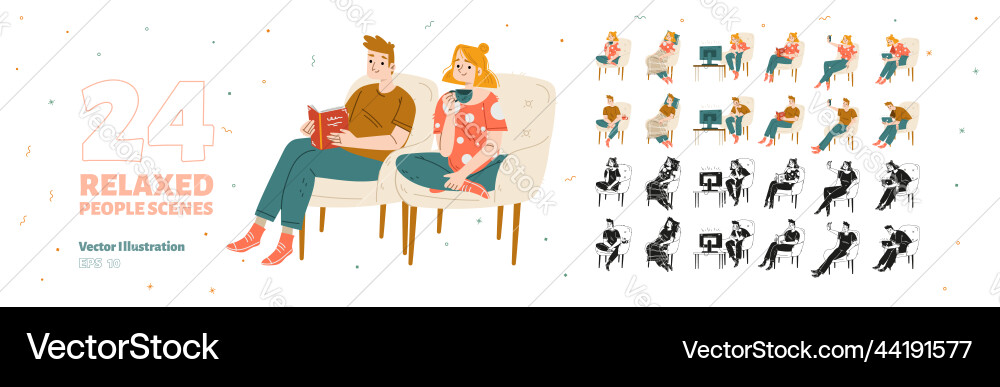 Relaxed people rest at home set Royalty Free Vector Image