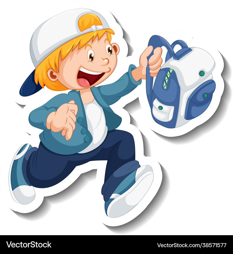 Sticker template with a student boy cartoon Vector Image