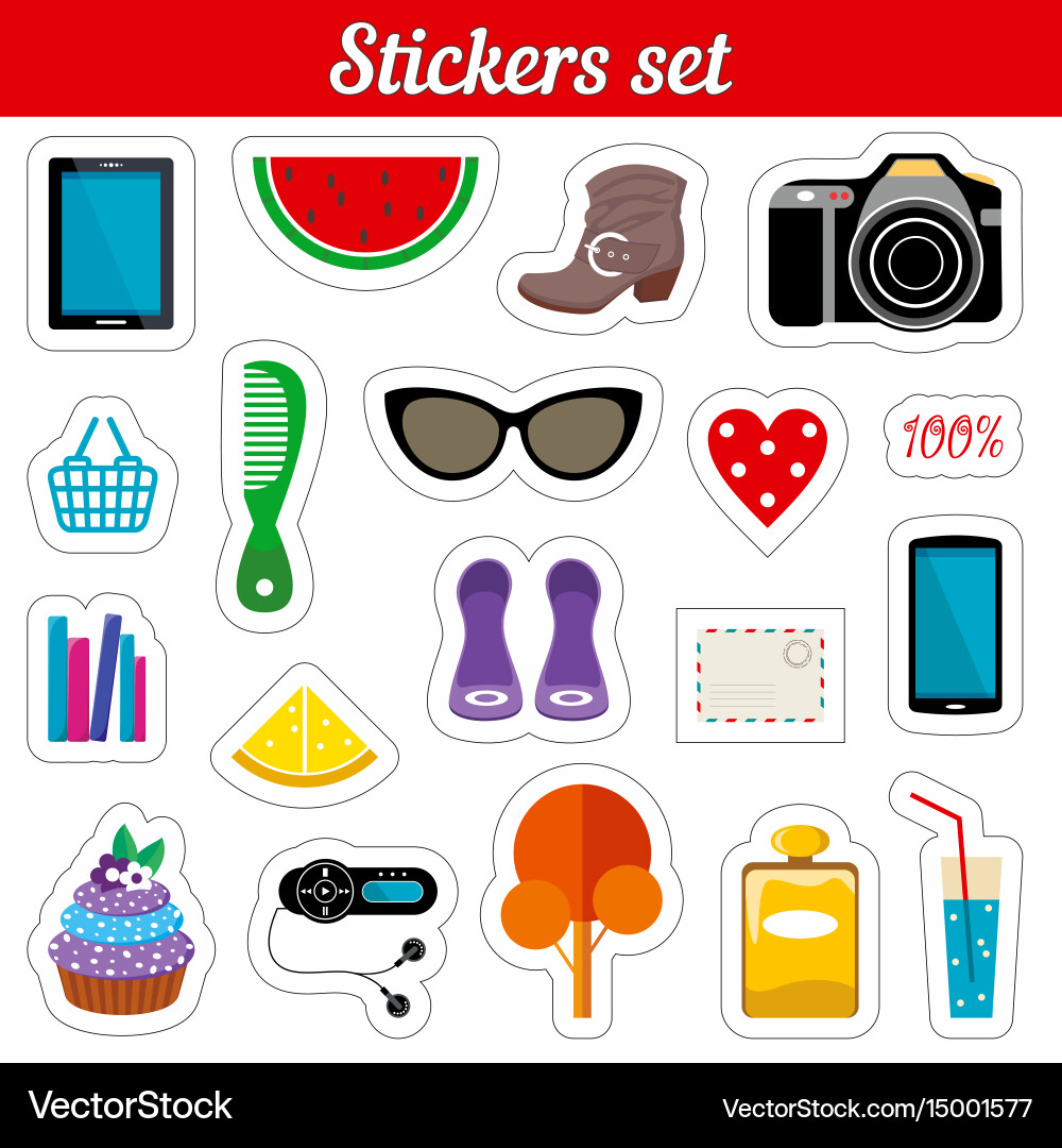Stickers set cartoon patch badges Royalty Free Vector Image
