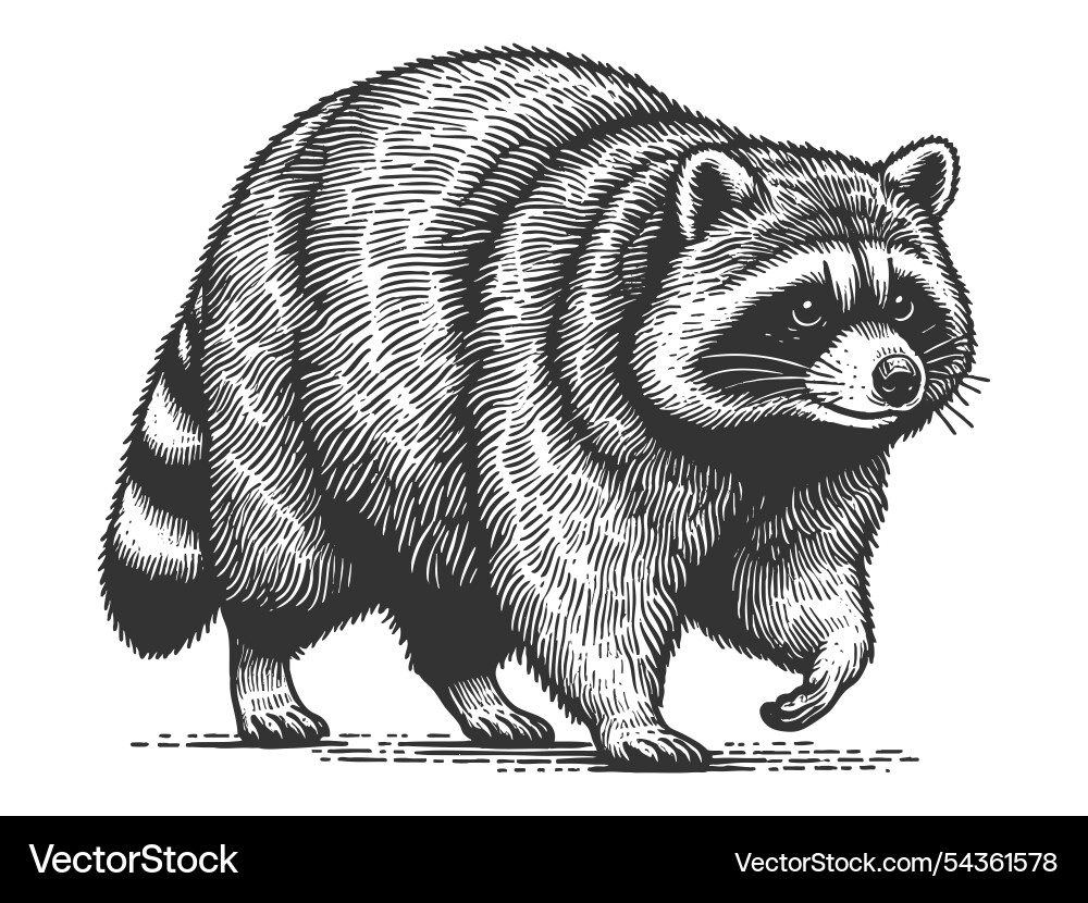 Adorable raccoon engraving Royalty Free Vector Image