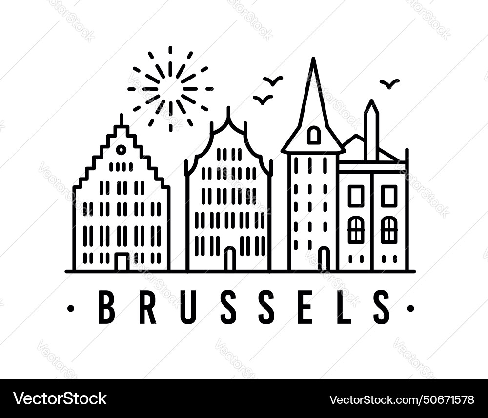Brussels line house view poster print minimal Vector Image