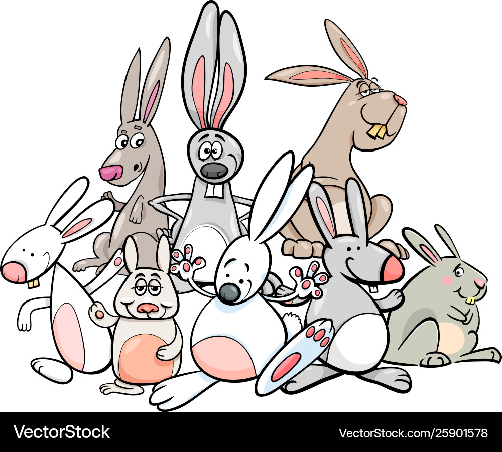 Cartoon rabbits animal characters group Royalty Free Vector