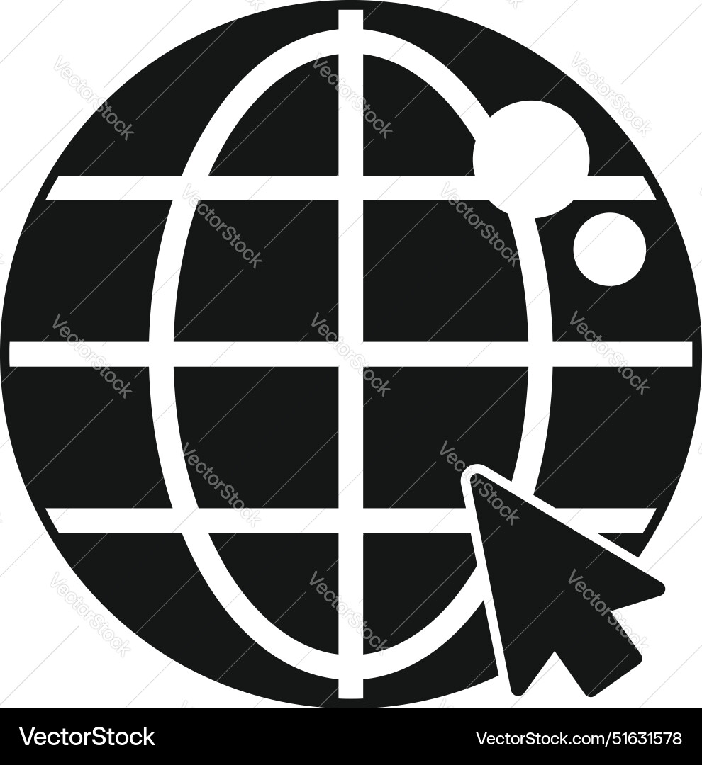 Cursor clicking on planet earth icon for global Vector Image