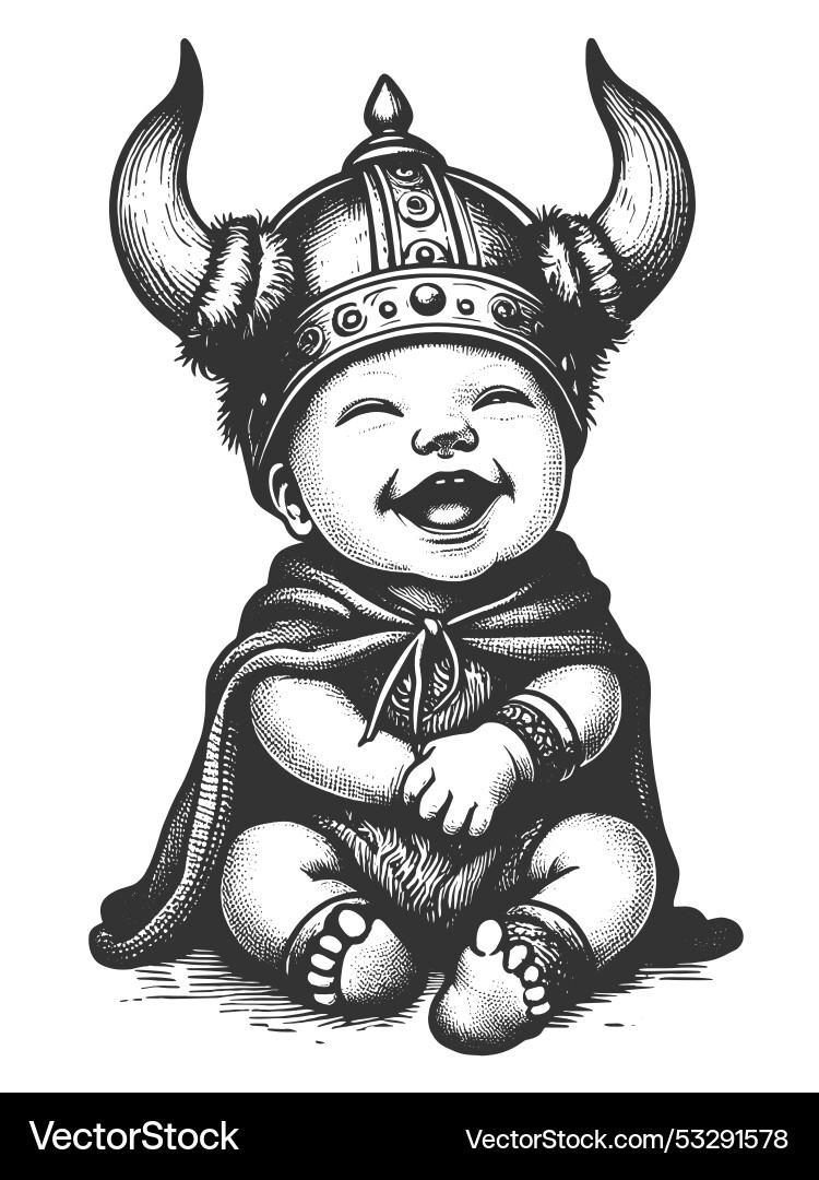 Laughing baby dressed as viking Royalty Free Vector Image