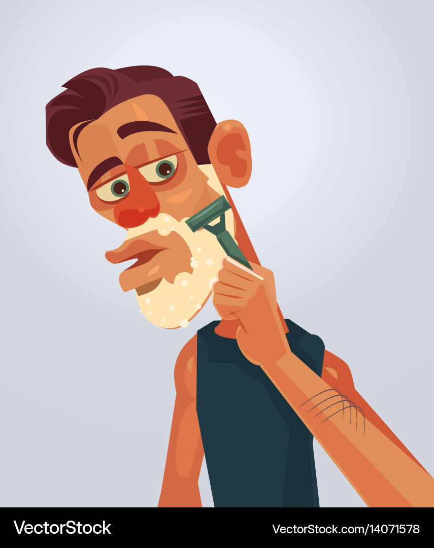 Man character shaving face Royalty Free Vector Image