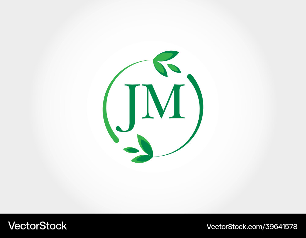 Monogramm Buchstaben jm mit Blättern grün Vektorbild