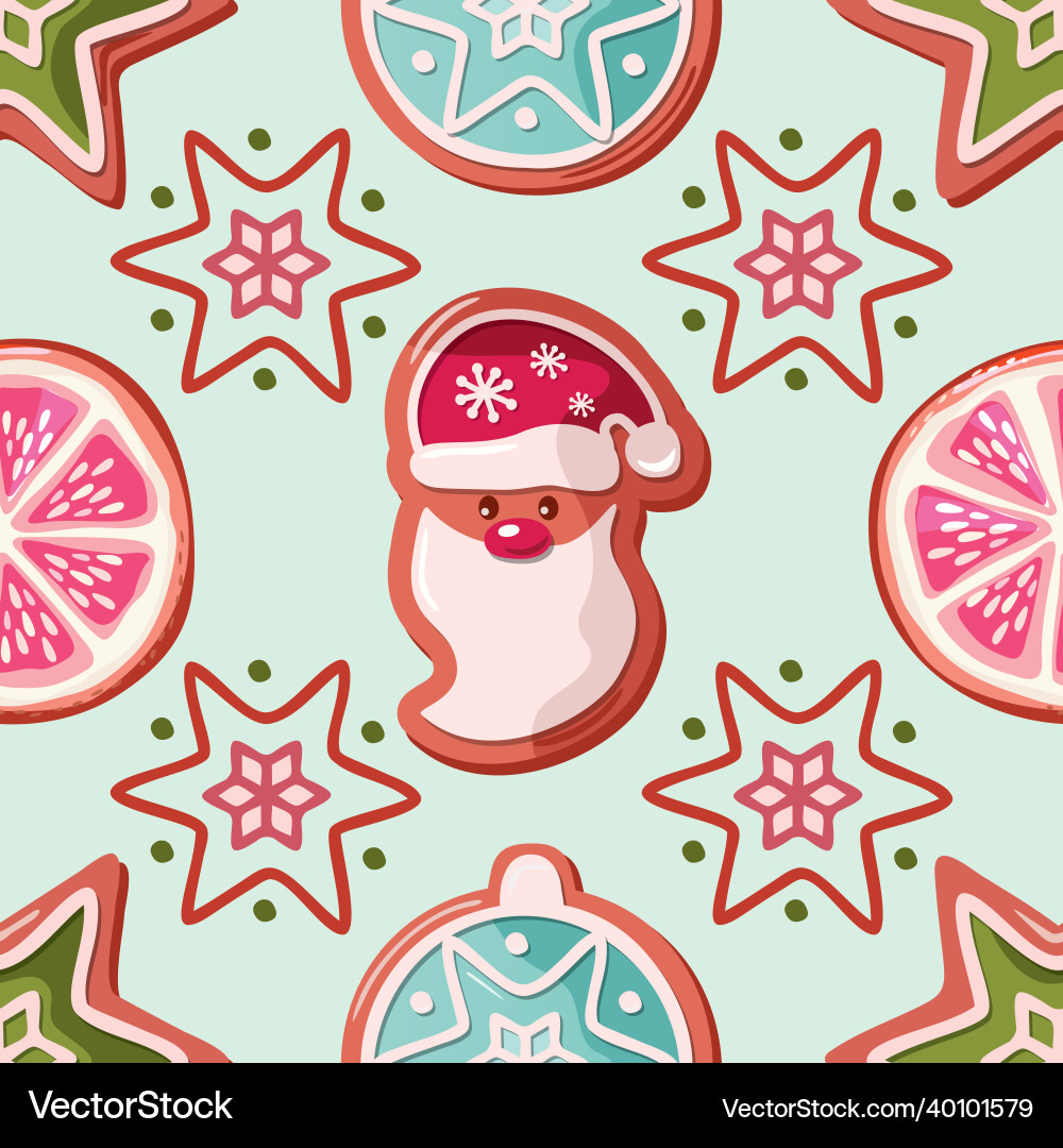 Christmas seamless background gingerbread santa Vector Image