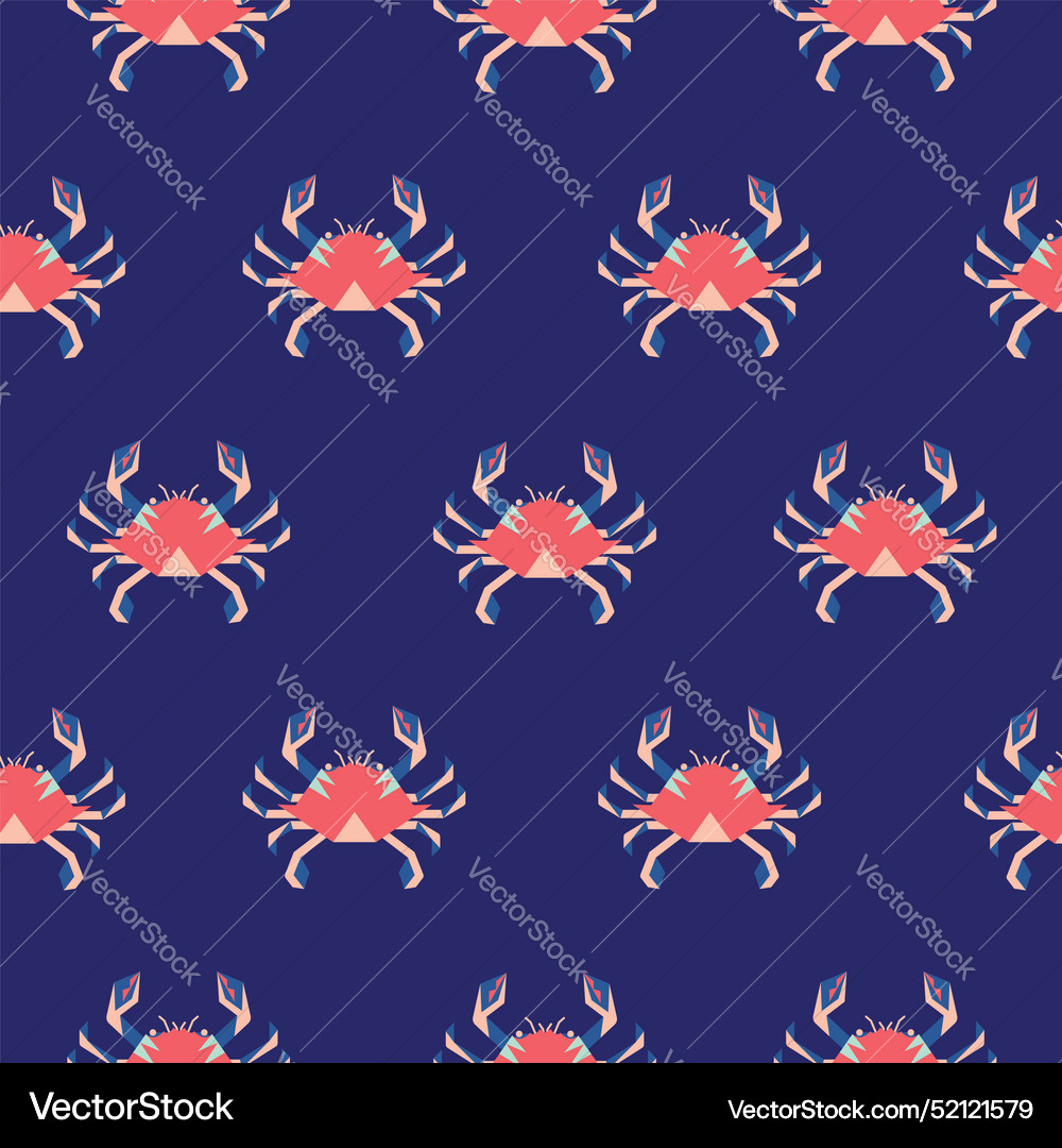 Crab seamless pattern blue and pink cartoon style Vector Image