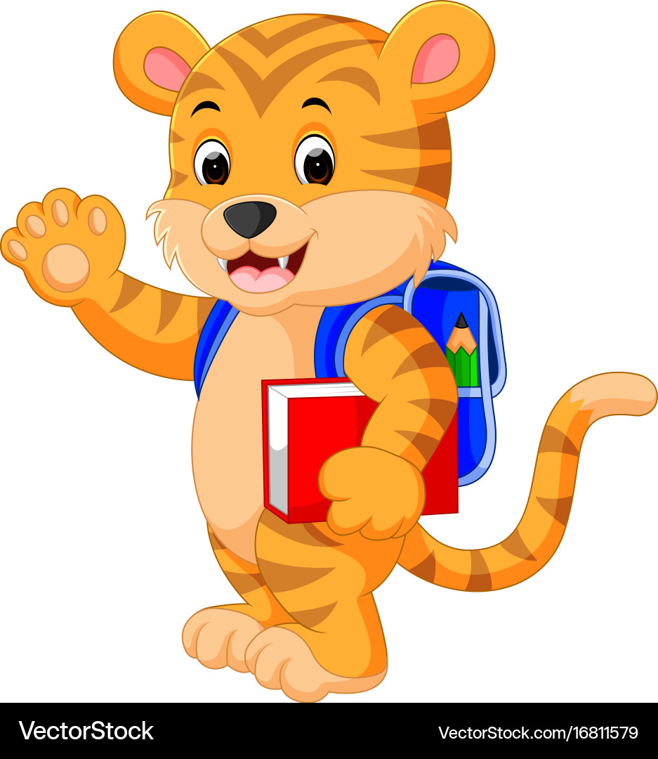 Little tiger goes to school Royalty Free Vector Image