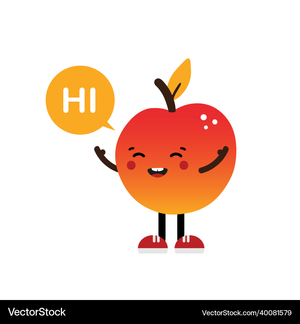 Red apple character saying hi hello Royalty Free Vector