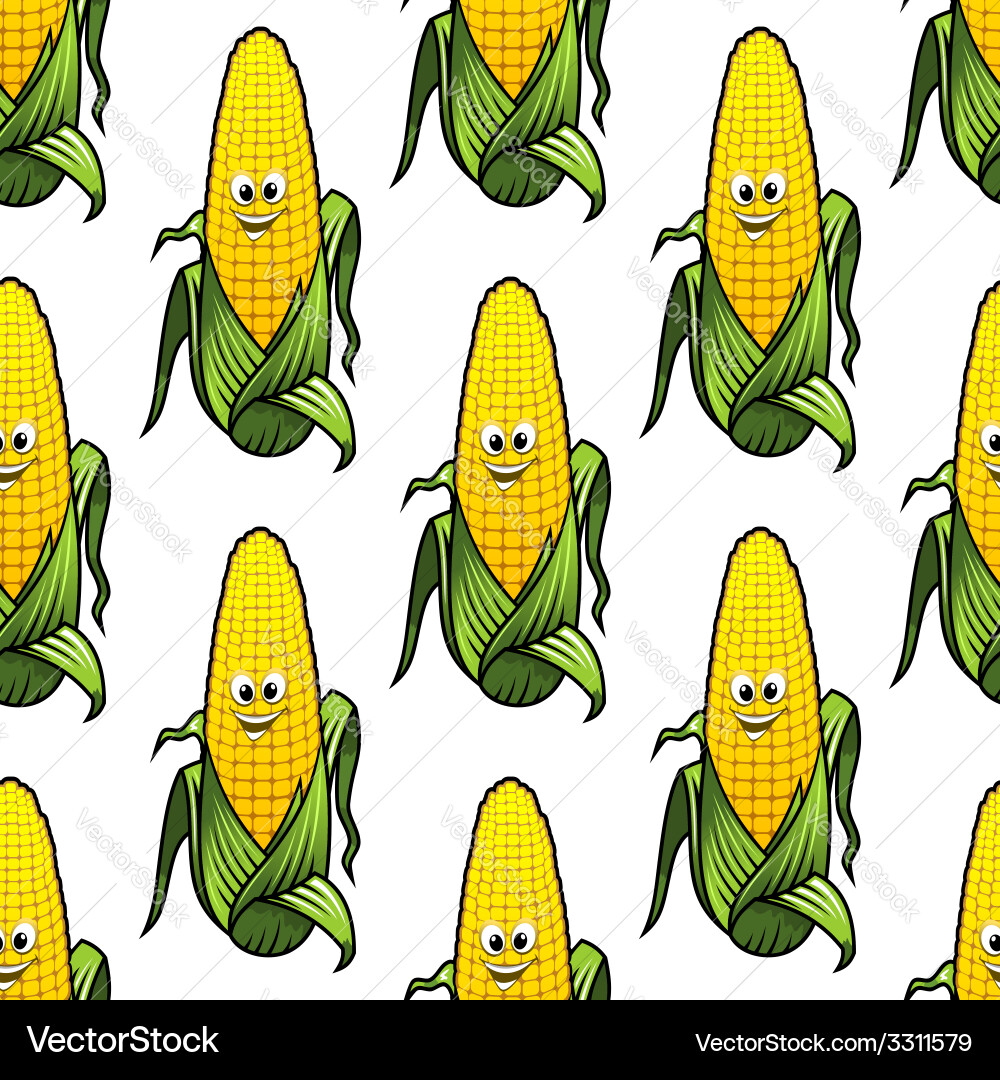 Seamless pattern of cartoon corn on the cob Vector Image