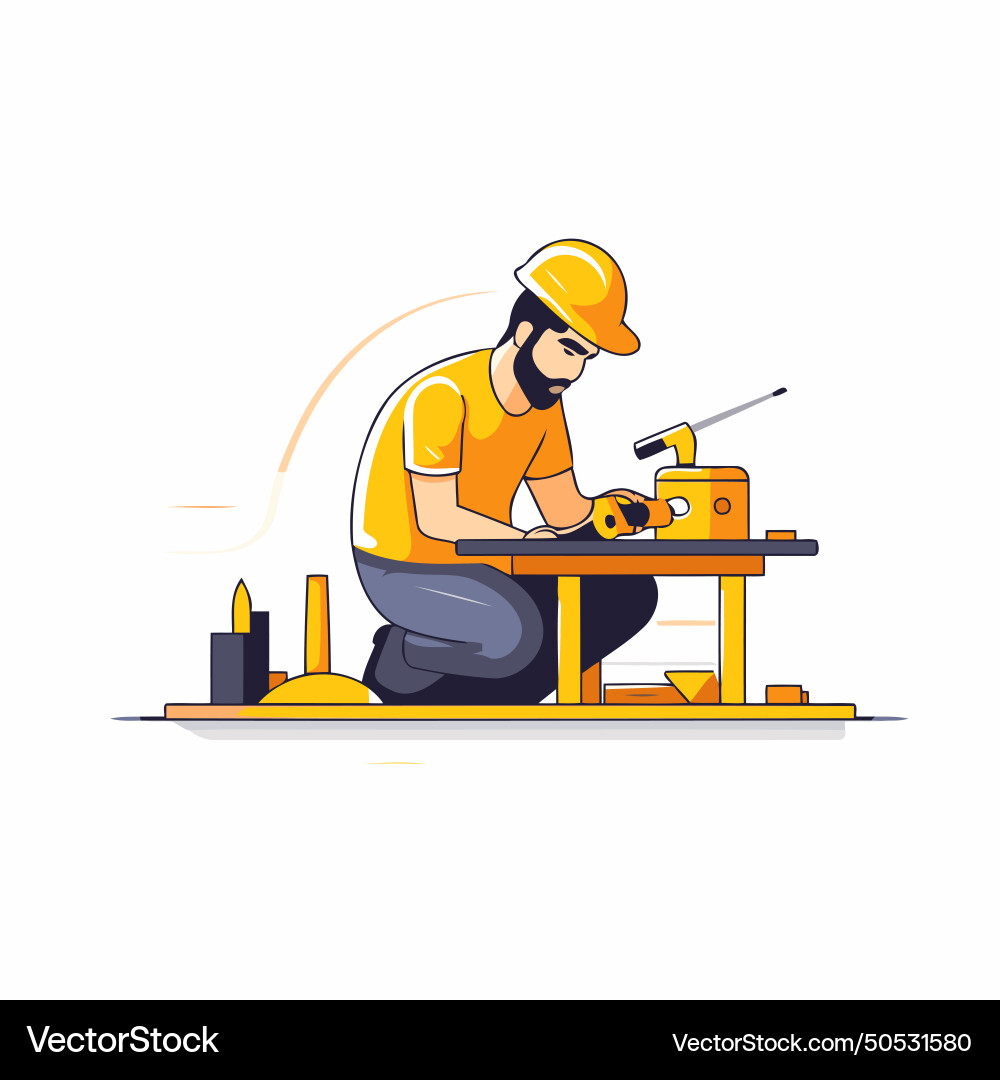 Carpenter working on woodworking machine cartoon Vector Image