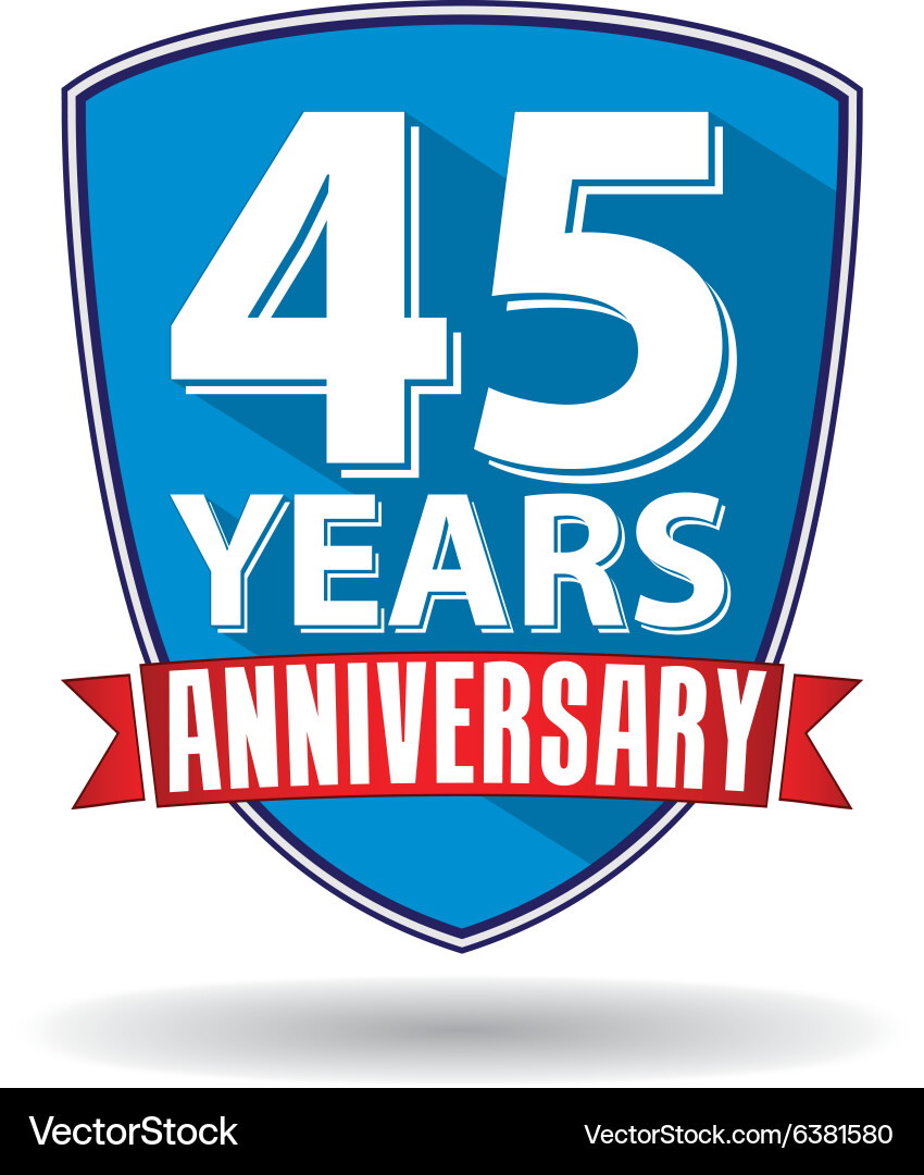 Flat design 45 years anniversary label with red Vector Image