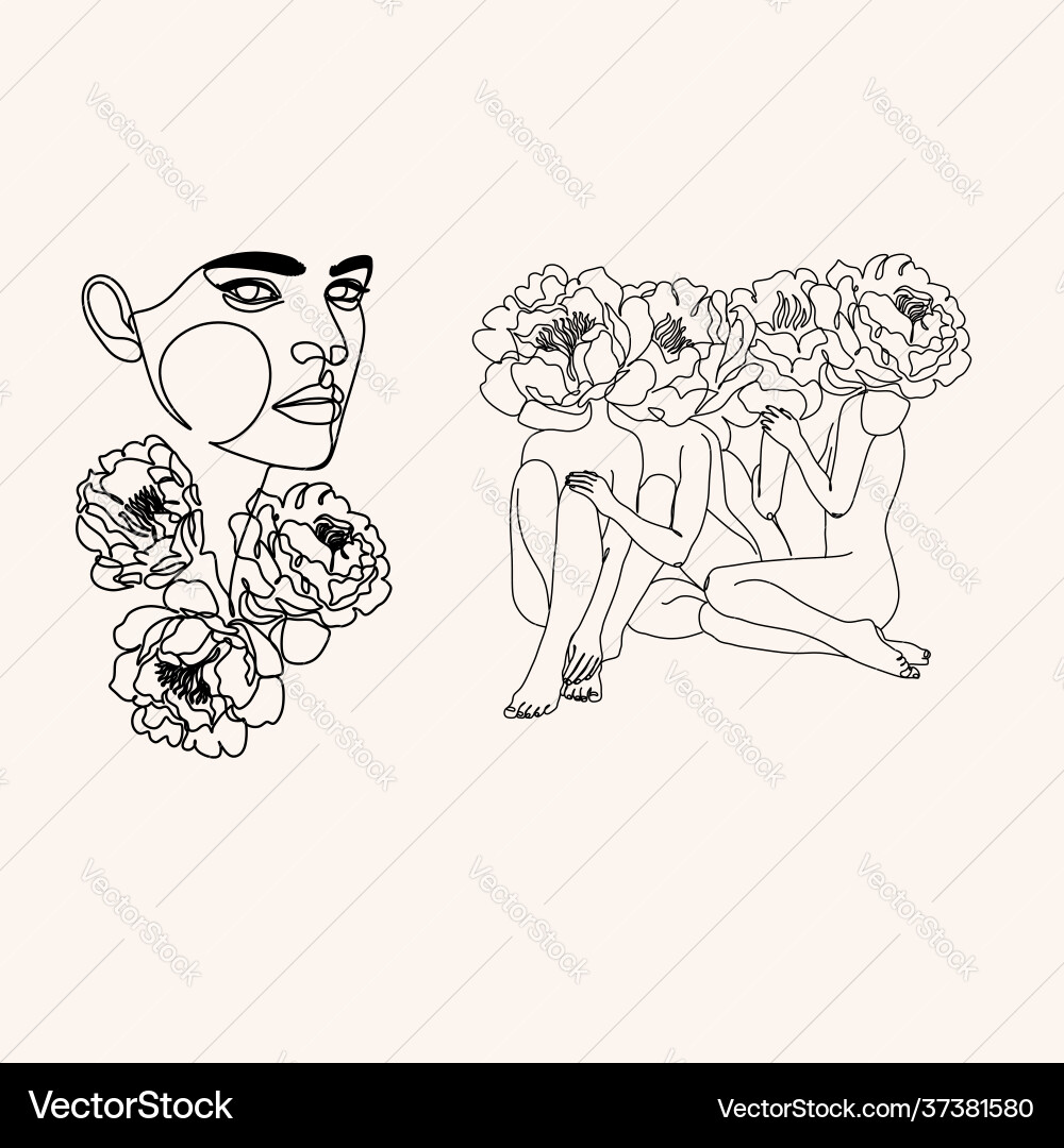 Floral Face Line Art Royalty Free Vector Image