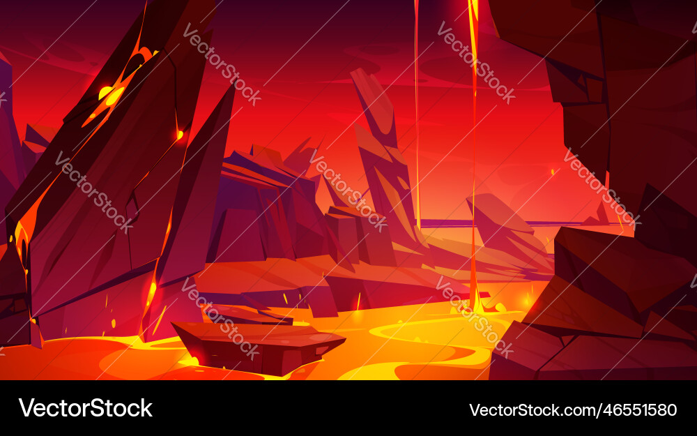 Hell background with lava in cave Royalty Free Vector Image