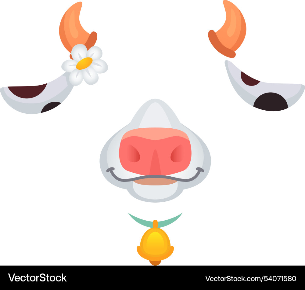 Whimsical cow face design with playful elements Vector Image