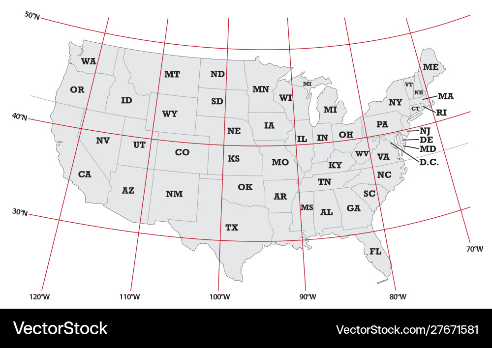 Administrative map united states Royalty Free Vector Image
