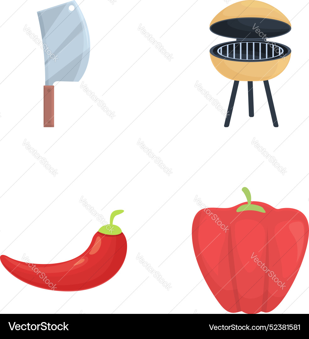 Bbq icons set cartoon barbecue party food Vector Image
