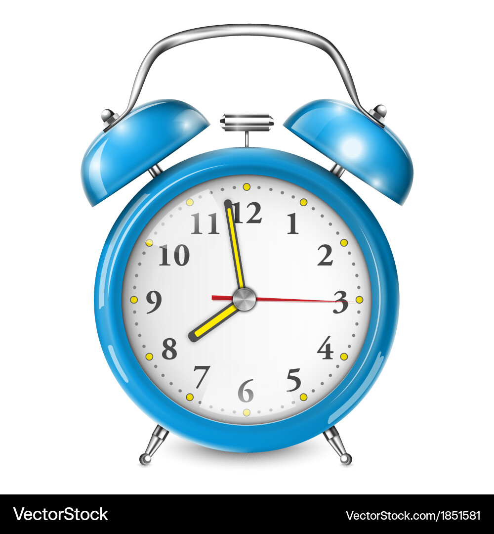 Blue alarm clock isolated on white Royalty Free Vector Image